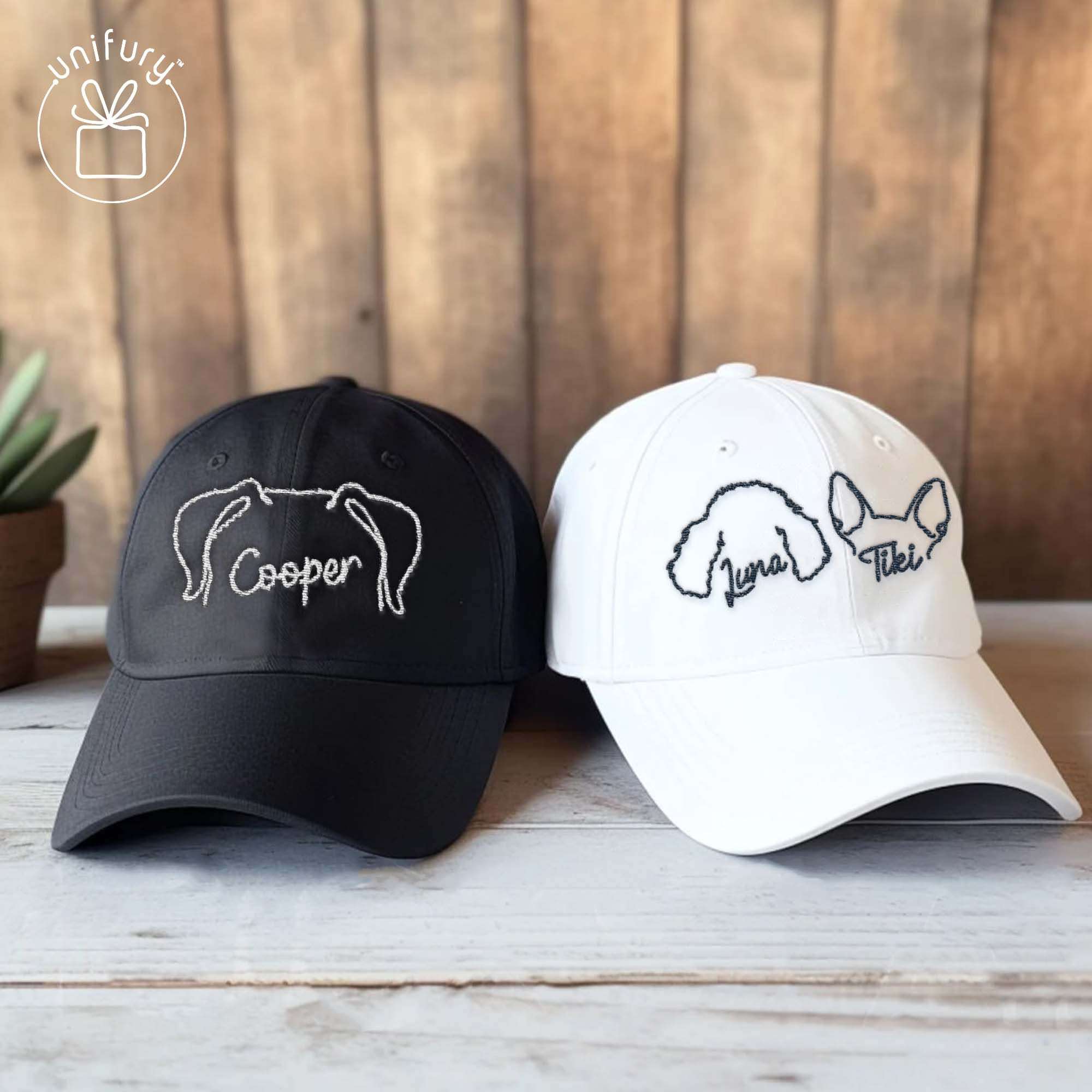 Custom Dog Ears Outline With Name Embroidered Hat - Unifury