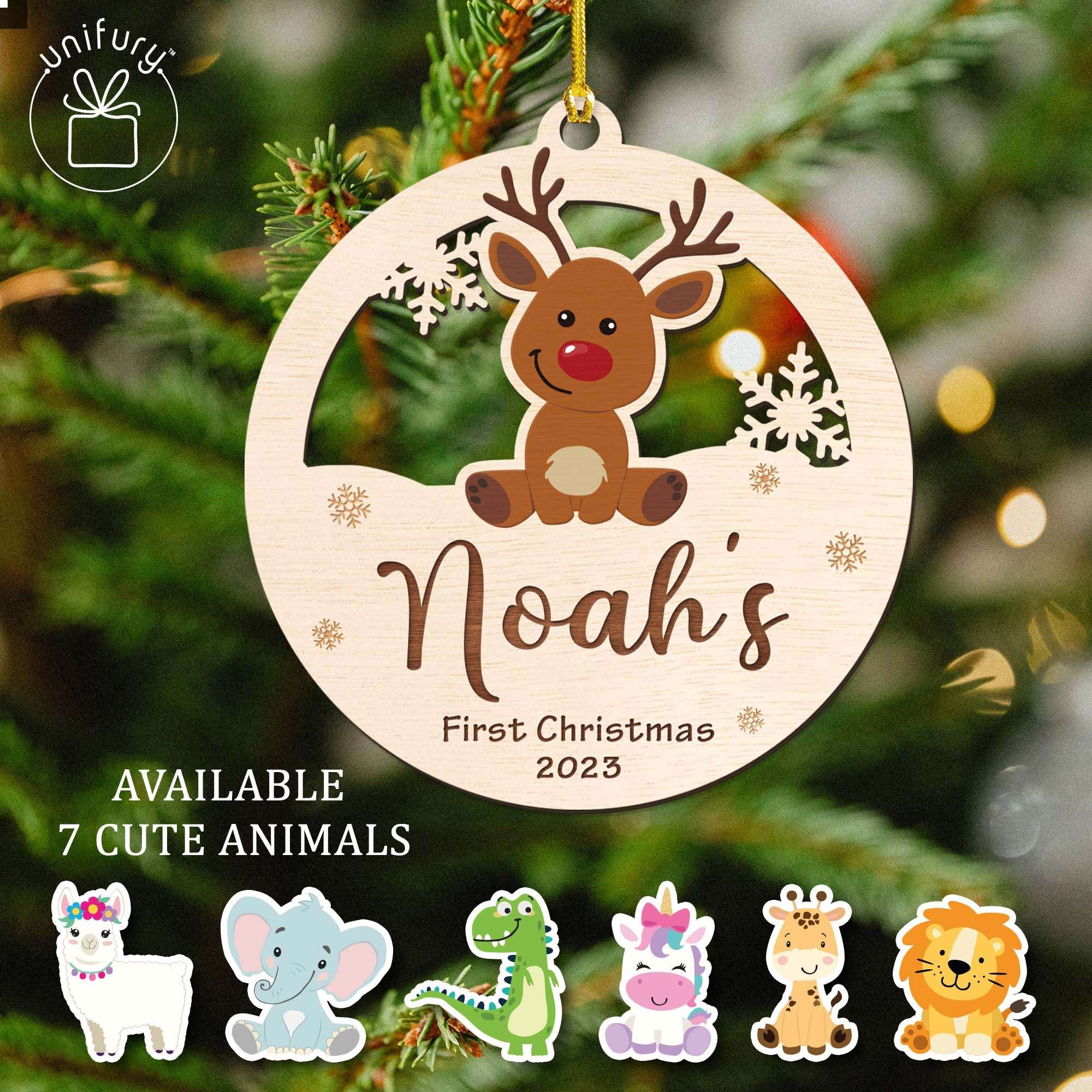 Personalized First Christmas Baby Deer Wooden Ornament - Unifury